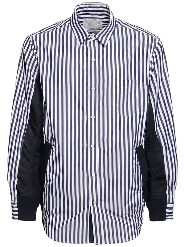 Sacai Cotton Poplin Shirt In Navy Striped - 30% Off | Editorialist
